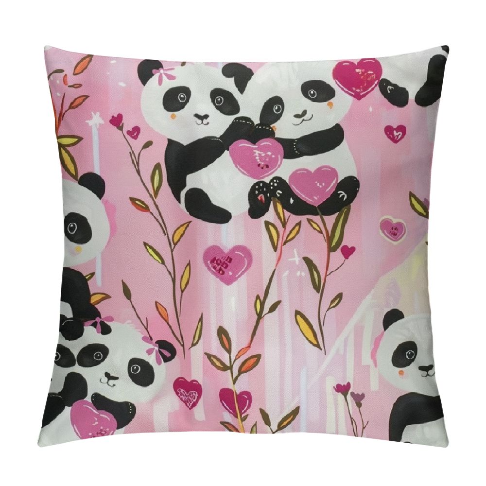 BCIIG Panda Bears Hearts Graphic Decorative Throw Pillow Cover for Home ...