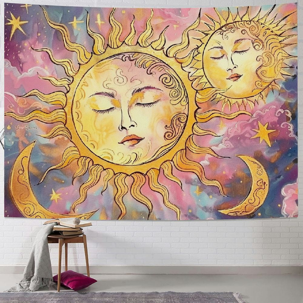 BCIIG Pastel Pink Tapestry Sun and Moon Tapestry Celestial Burning Sun ...