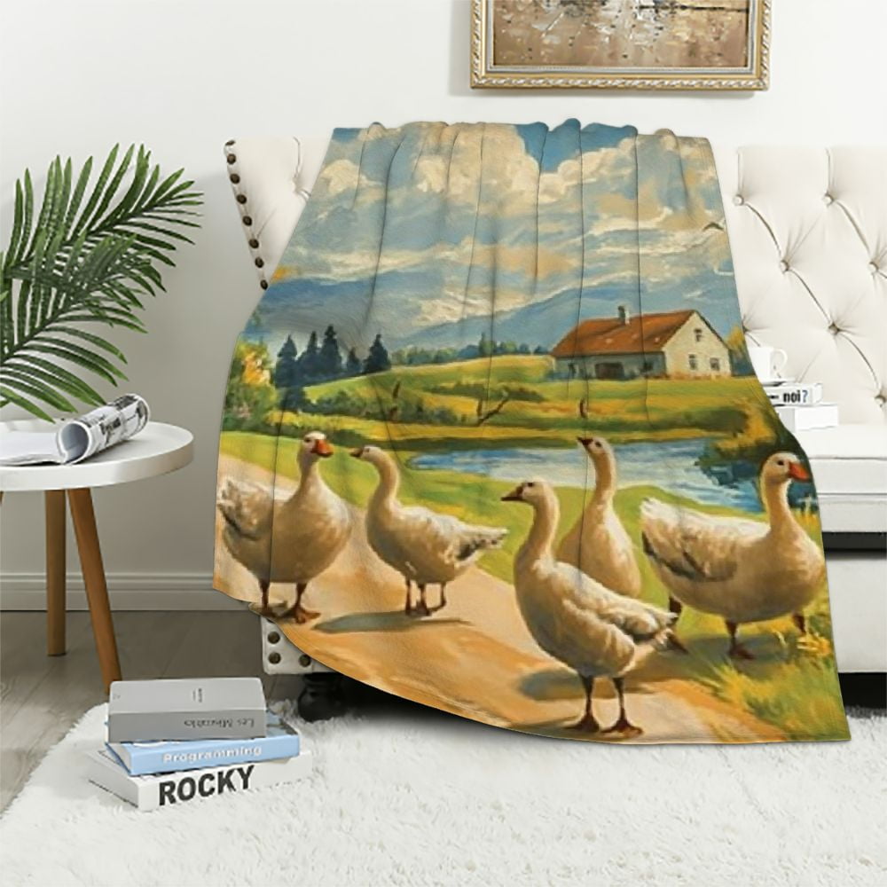 BCIIG Pastoral Geese and Landscape Blanket Gifts for Women Countryside Serenity Flannel Throw ...