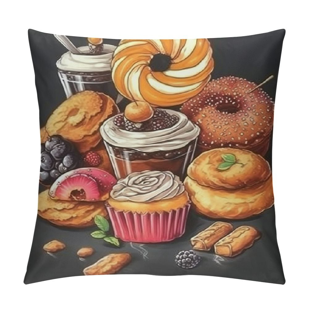 BCIIG Pastries Cupcake Drawing Graphic Decorative Throw Pillow Cover ...