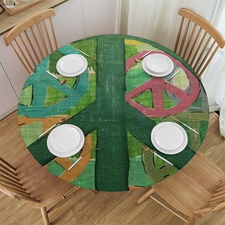 BCIIG Peace Sign Round Table Cover Stain Resistant Washable Indoor ...