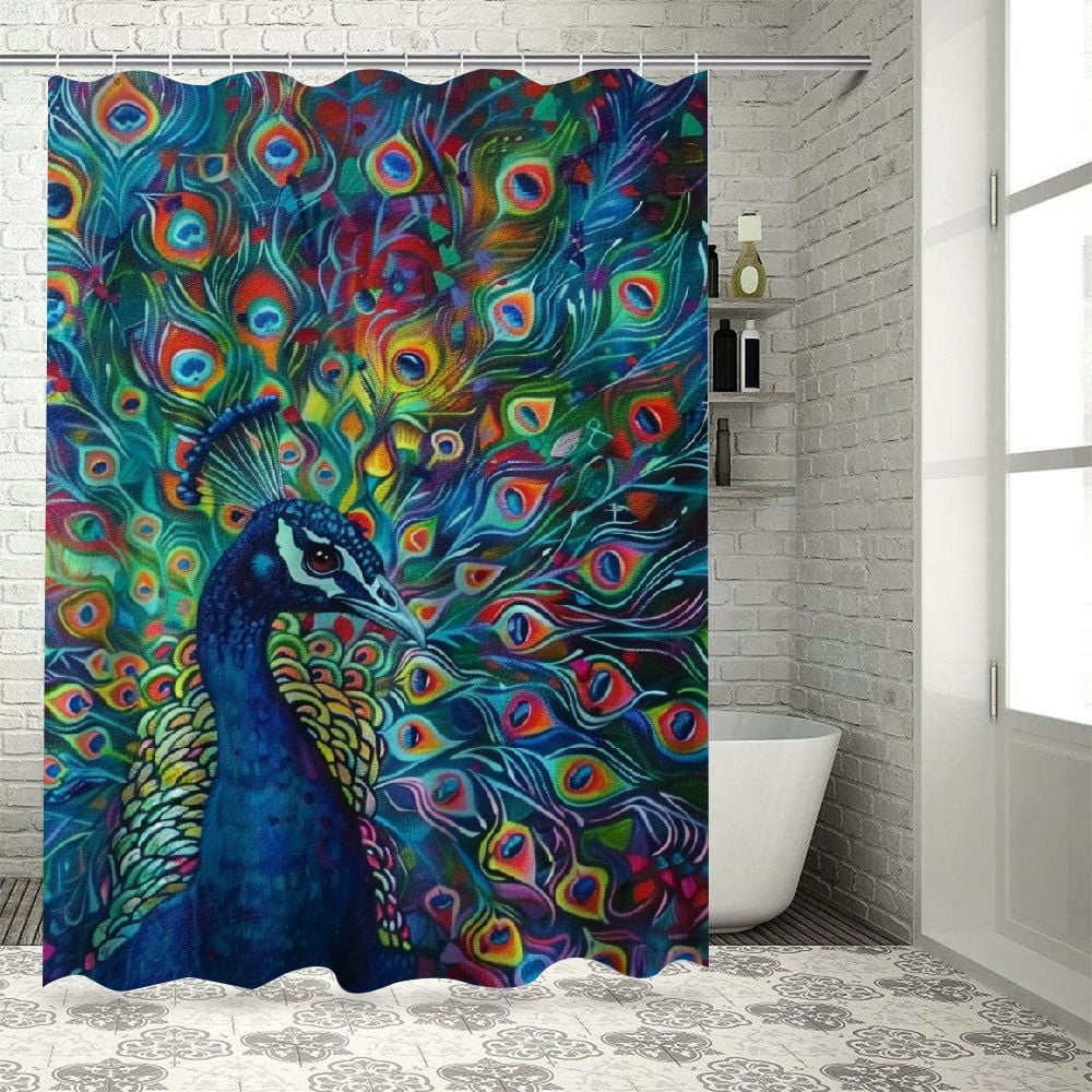 Bciig Peacock Colors Shapes Bathroom Decor Set With Hooks Colorful
