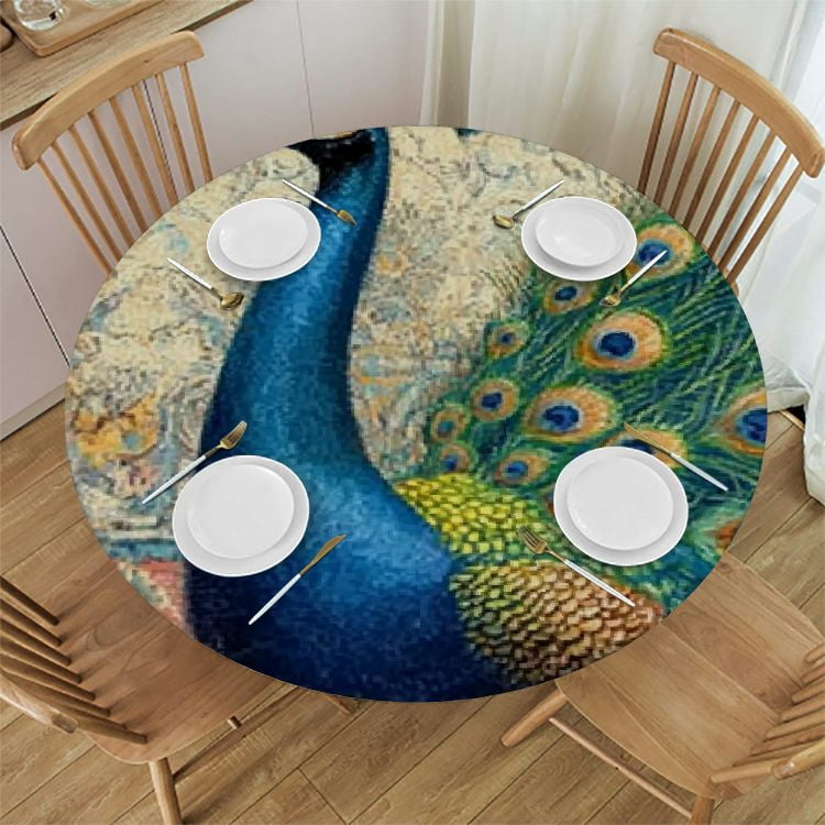 BCIIG Peacock Feathers Round Tablecloth 100% Polyester Stain-Resistant ...