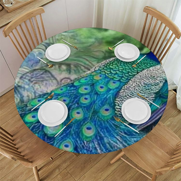 BCIIG Peacock Feathers Round Tablecloth Stain-Resistant Washable Indoor ...