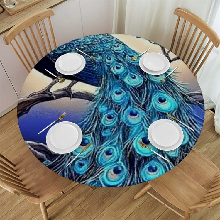 BCIIG Peacock Feathers Round Tablecloth Waterproof Polyester Table ...