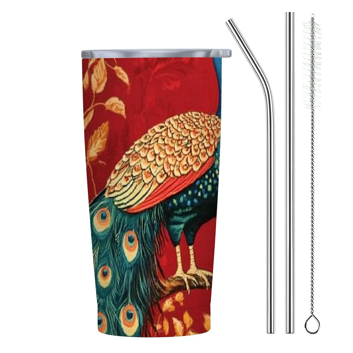 BCIIG Peacock Flowers 20oz Car Tumbler with Straw, 304 Stainless Steel ...