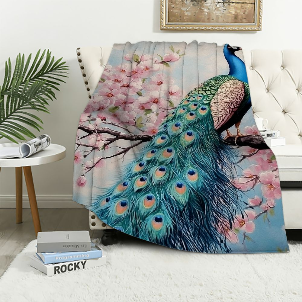 BCIIG Peacock with Flowers Flannel Throw Blanket, Soft Cozy Lightweight ...