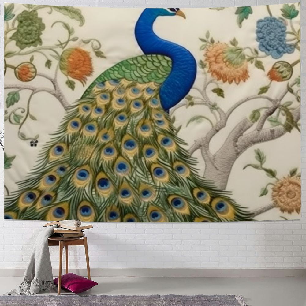 BCIIG Peacock Flowers Leaves Tapestry Wall Hanging Unique Style Graphic ...