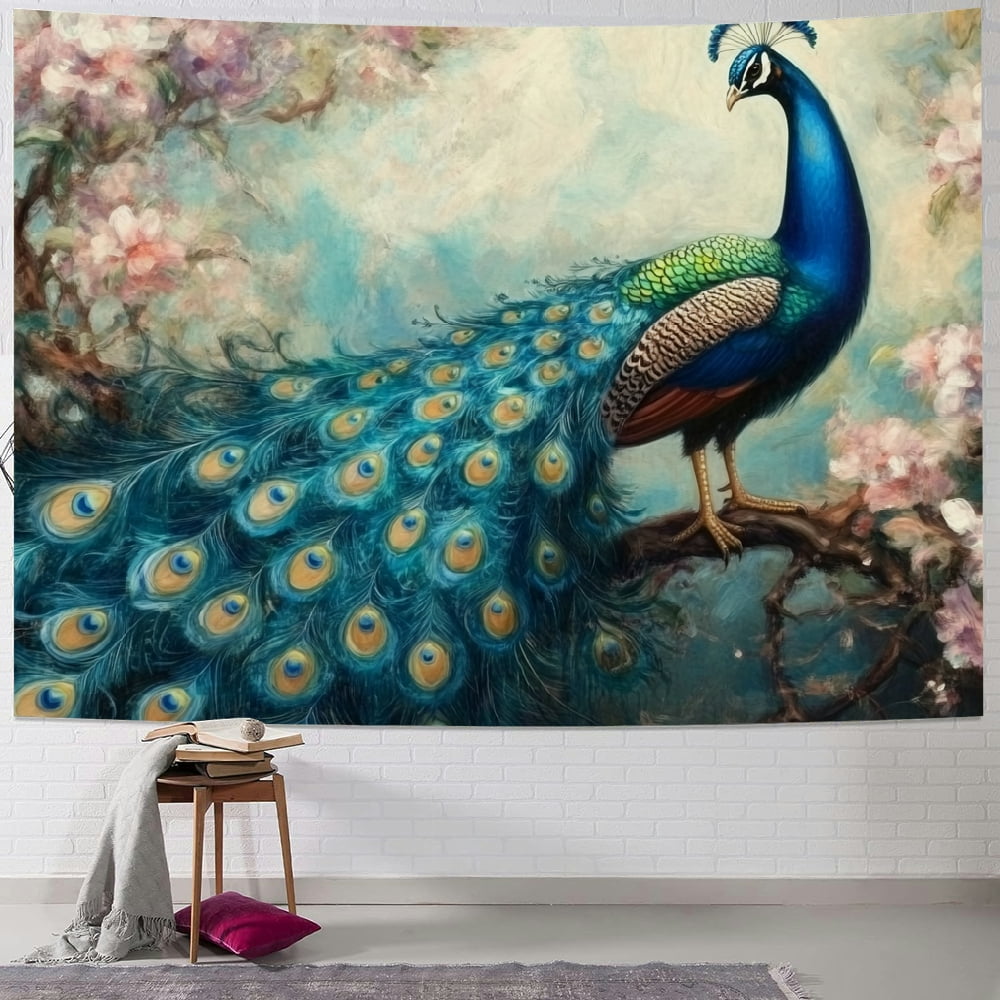 BCIIG Peacock Flowers Tree Tapestry Wall Hanging Unique Style for Home ...