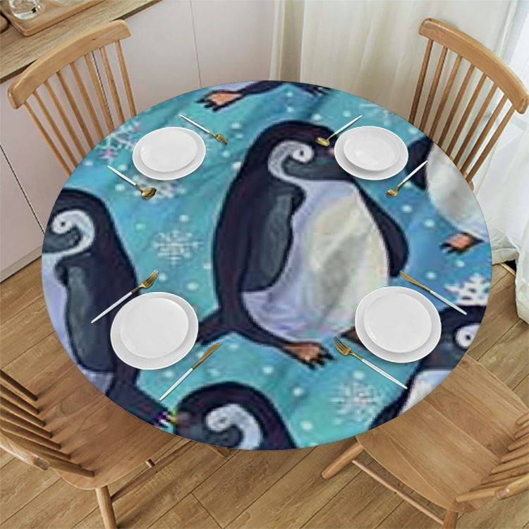 BCIIG Penguin Snowflakes Whimsical Round Table Cover Stain Resistant ...