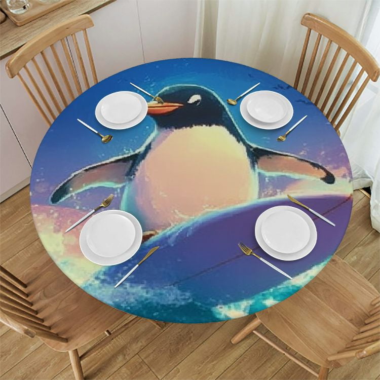 BCIIG Penguin Surfboard Ocean Round Tablecloth 100% Polyester ...