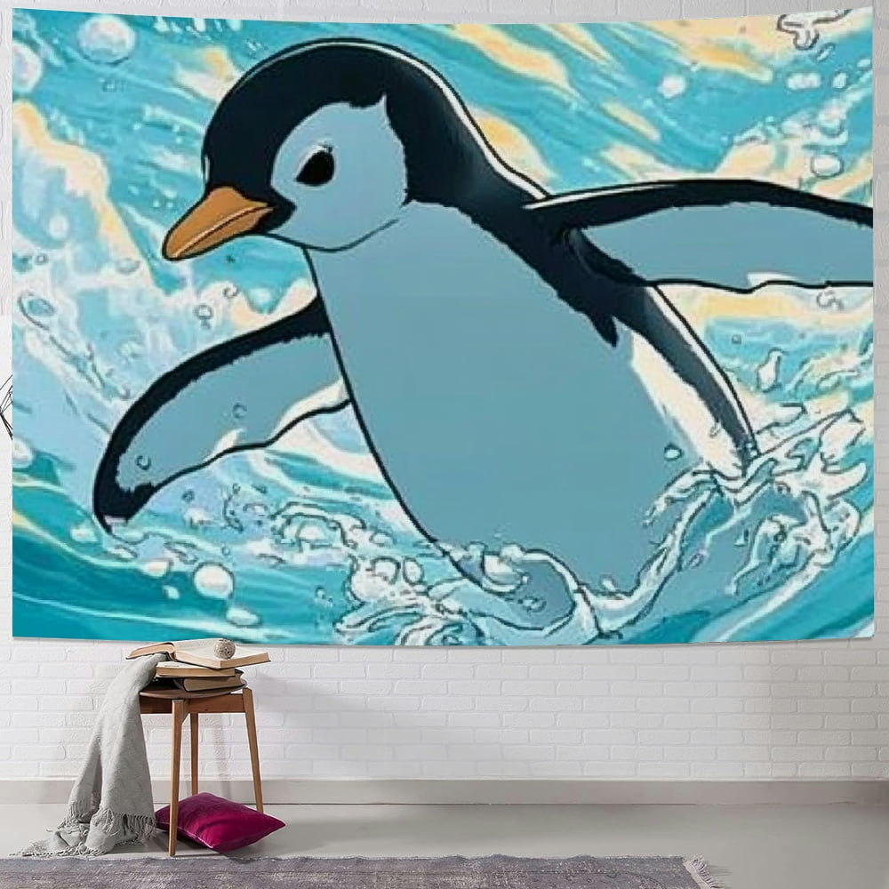BCIIG Penguin Swimming Water Tapestry Wall Hanging Unique Style Graphic ...