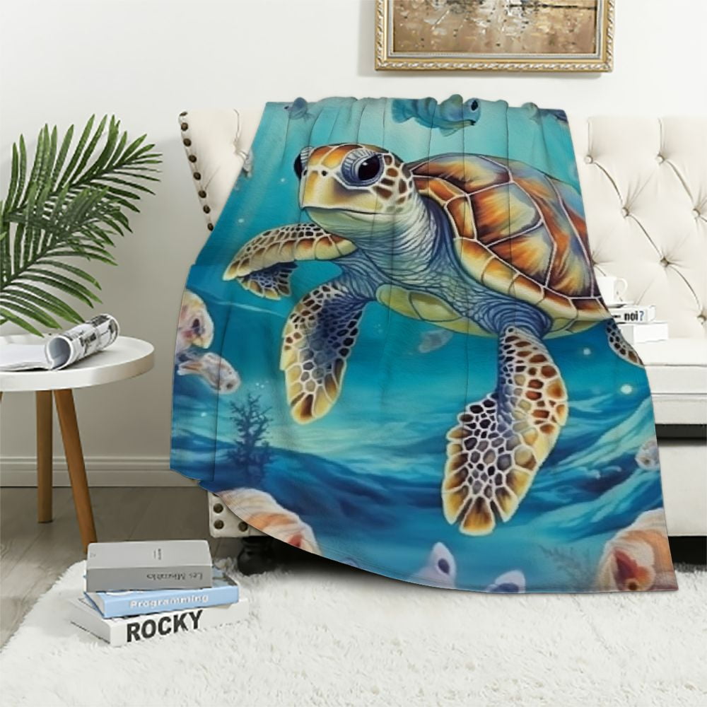 BCIIG Personalized Sea Turtle Blanket with Name - Soft, Fuzzy & Warm ...