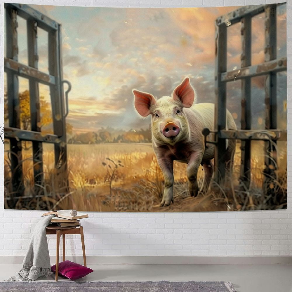 BCIIG Pig Gate Field Tapestry Wall Hanging Unique Style Graphic ...