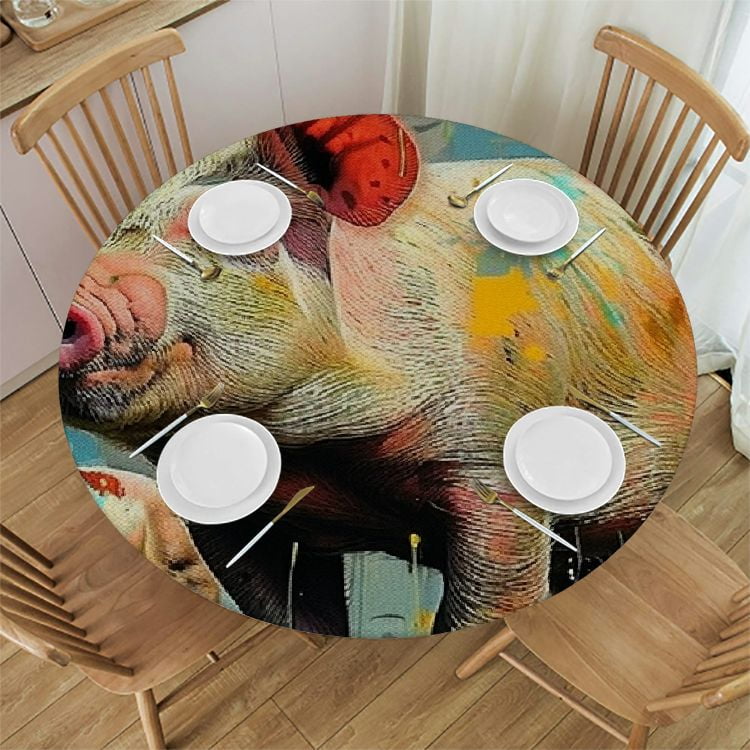 BCIIG Pig Theme Round Tablecloth Stain-Resistant Washable for Indoor ...
