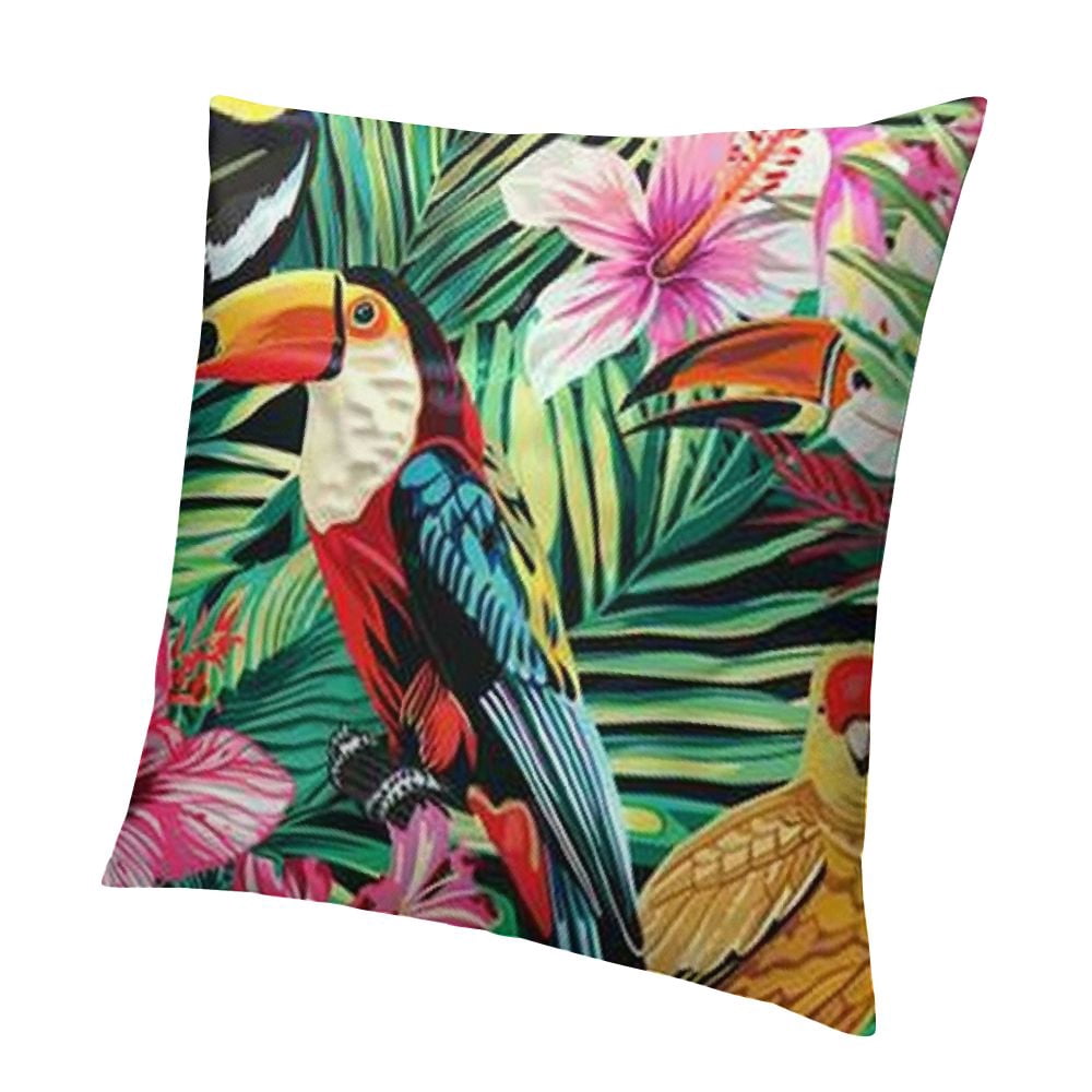 BCIIG Pillow Covers Tropical Toucan Parrot Bird Green Palm Leaves with ...