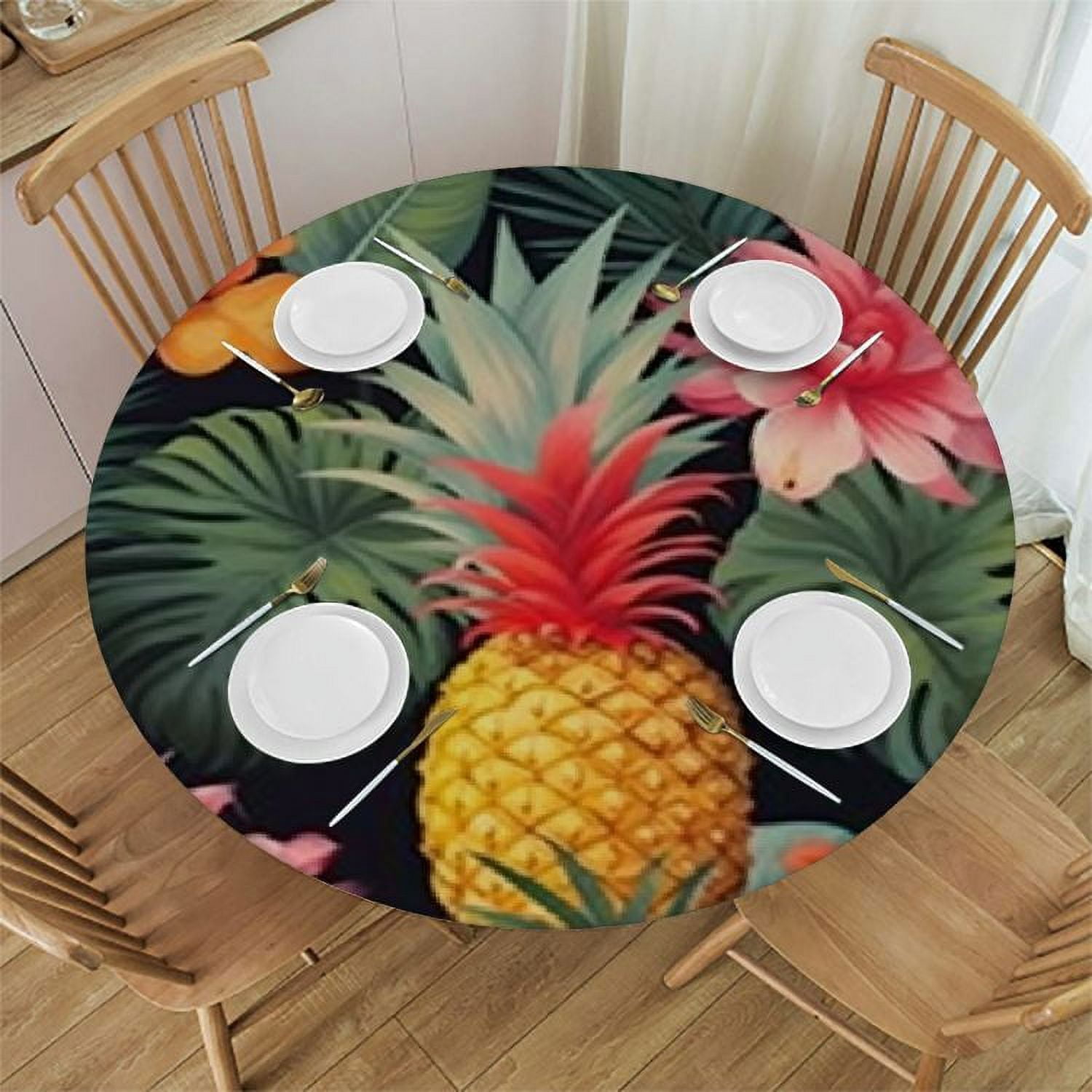 BCIIG Pineapple Flowers Tropical Round Table Cover Stain Resistant ...