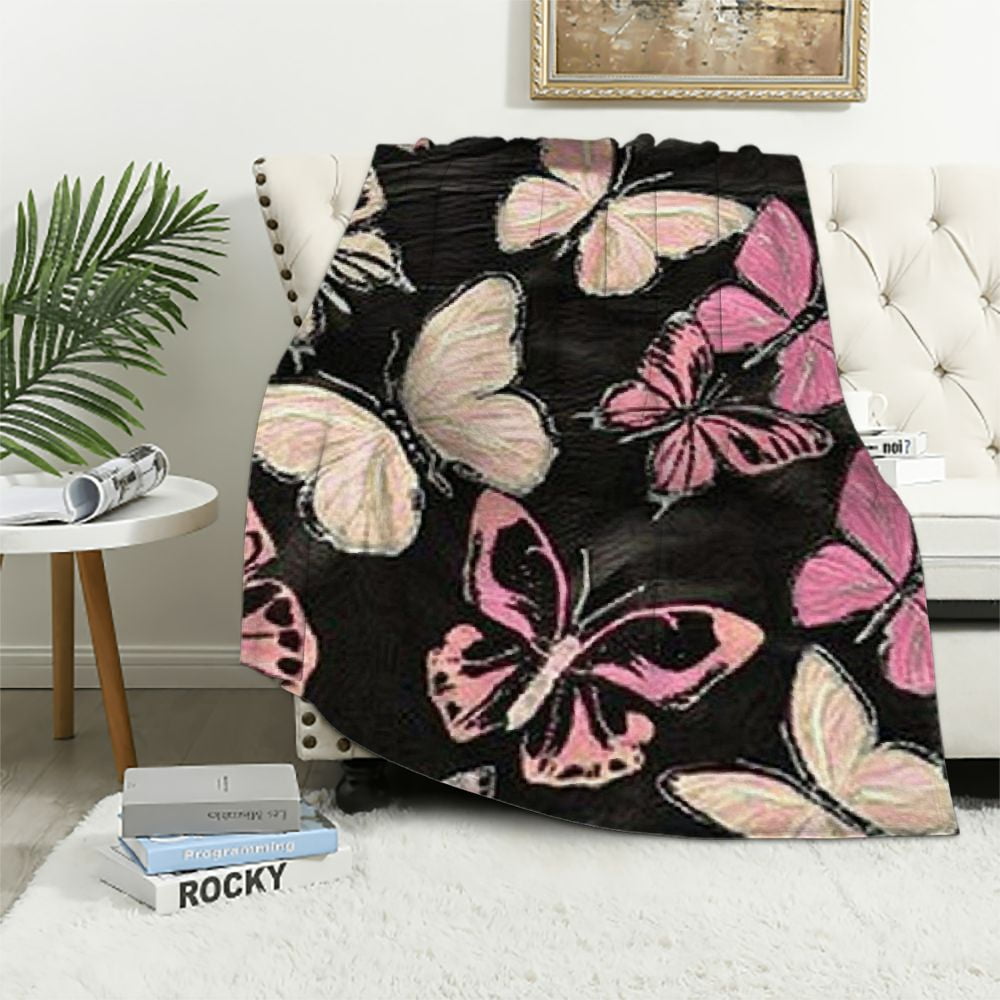 BCIIG Pink Butterfly Blanket - Soft Butterfly Fall Throw Blanket for ...