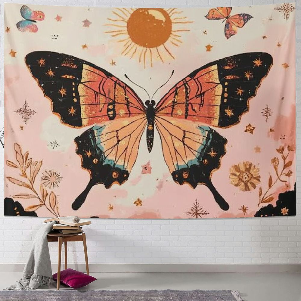 BCIIG Pink Butterfly Tapestry for Teen Girl Bedroom Aesthetic, Boho Cut ...