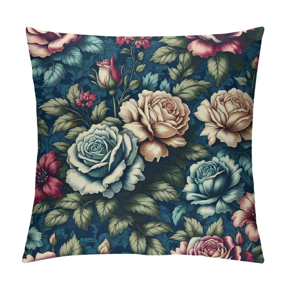 BCIIG Pink Cabbage Roses French Romantic Roses Aqua Euro Sham Pillow ...