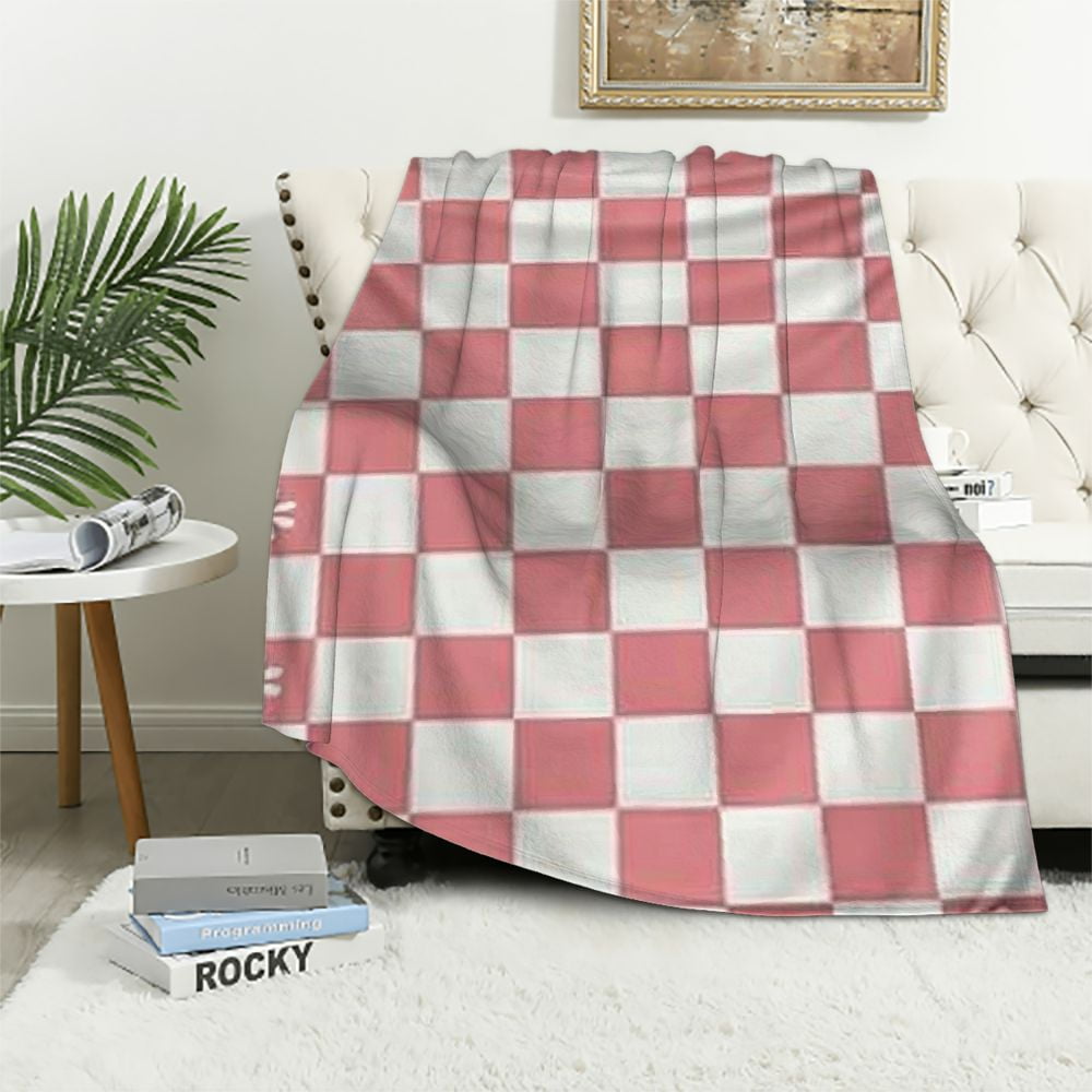 BCIIG Pink Checkerboard Throw Blanket Soft Cozy Plush Warm Fleece ...