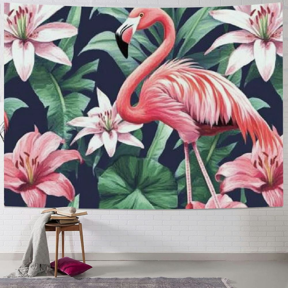 BCIIG Pink Flamingo Lily Tapestry Wall Hanging Unique Style Home Wall ...