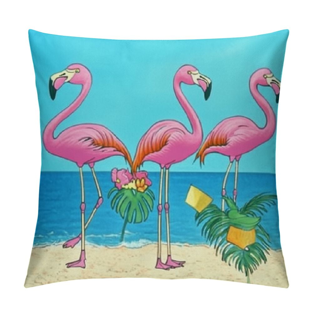 BCIIG Pink Flamingo Throw Pillow Covers Summer Funny Flamingo Standing ...