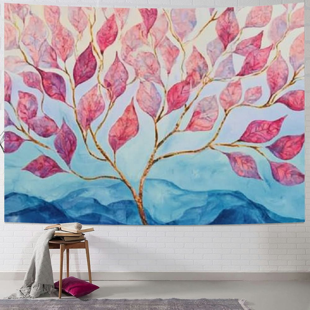 BCIIG Pink Leaves Tapestry Wall Hanging Unique Style Graphic Tapestries ...