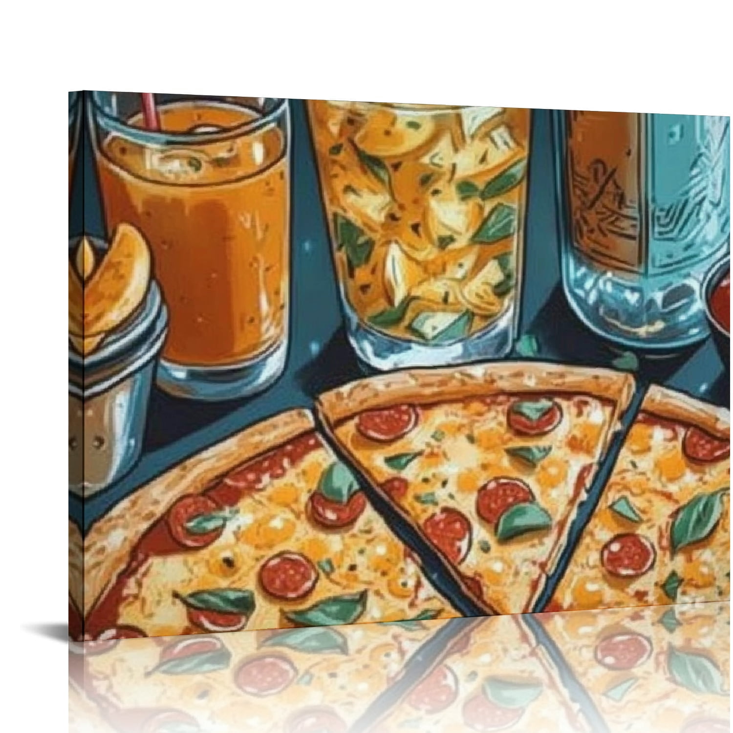 BCIIG Pizza Drinks Snacks Canvas Art Print for Living Room Bedroom Home ...