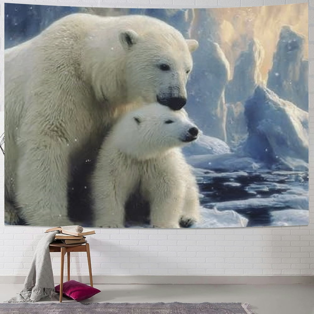 BCIIG Polar Bear Cub Icebergs Tapestry Wall Hanging Home Decor ...