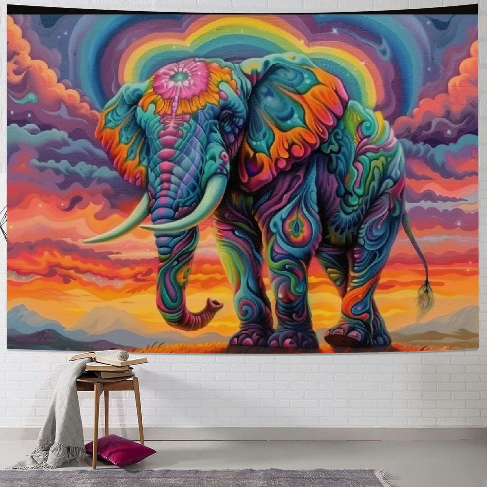 BCIIG Psychedelic Elephant Tapestry Trippy Watercolor Elephant Wall ...