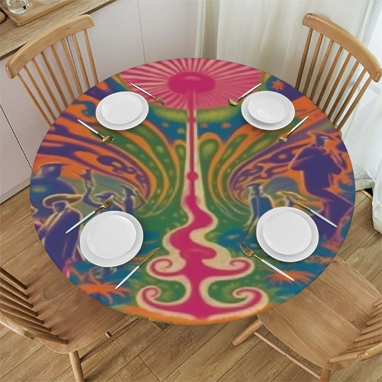 BCIIG Psychedelic Patterns Round Tablecloth, Stain Resistant & Washable ...