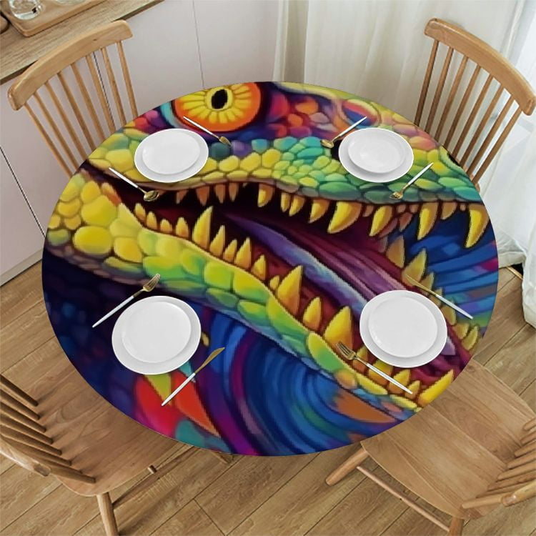 BCIIG Psychedelic Snake Round Tablecloth 100% Polyester Elastic Edge ...