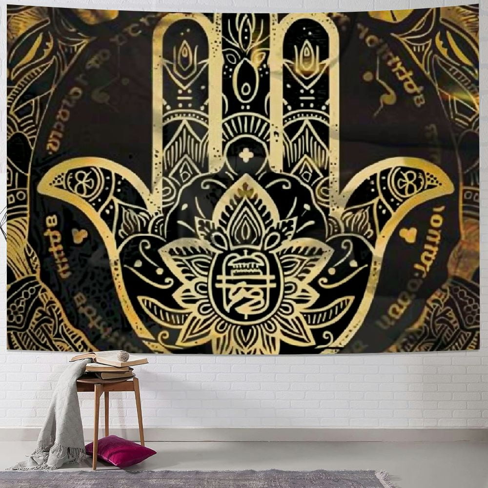BCIIG Psychedelic Tapestry Trippy Tapestry Black Gold Hamsa Hand ...