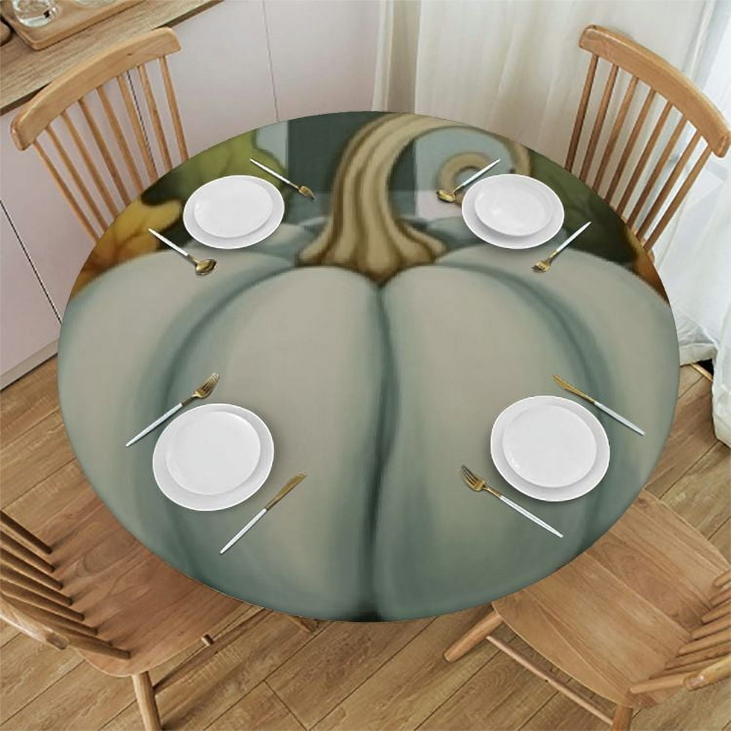 BCIIG Pumpkin Leaves Checkered Pattern Round Tablecloth Stain-Resistant ...