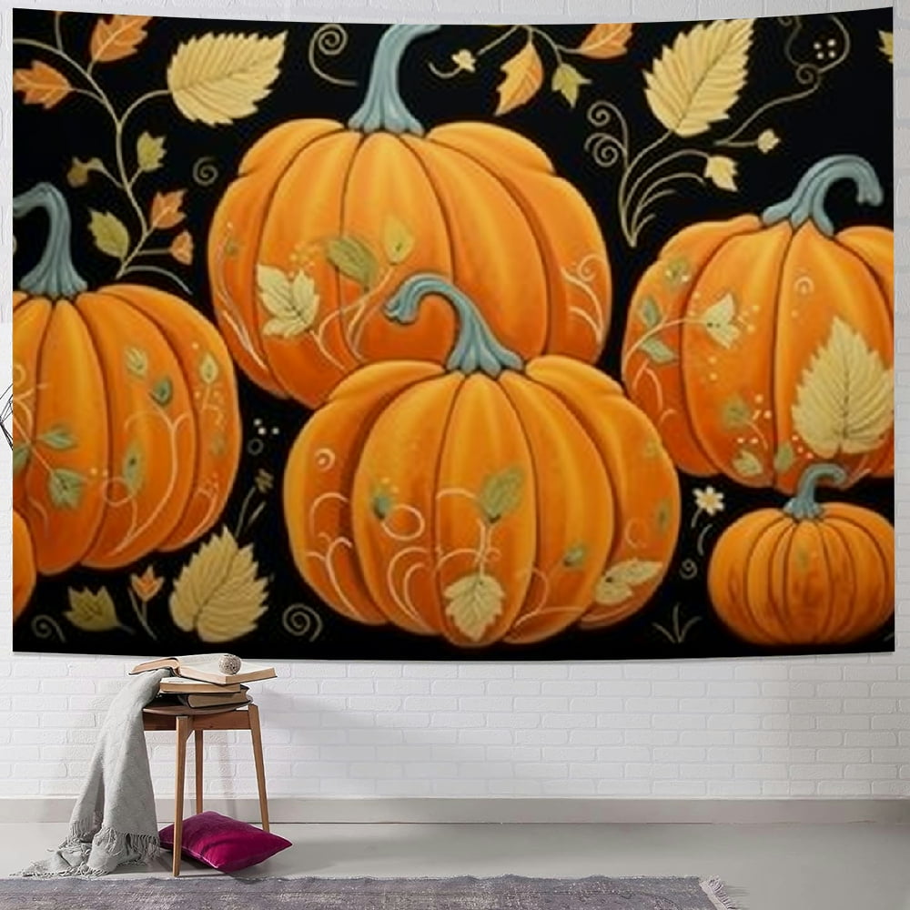 BCIIG Pumpkins Leaves Folk Art Tapestry Wall Hanging Unique Style ...