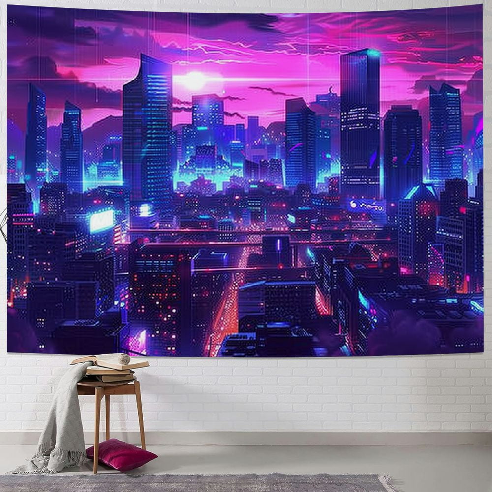 BCIIG Punk Cityscape Tapestry Neon Street Scene Game Scene Tapestry ...
