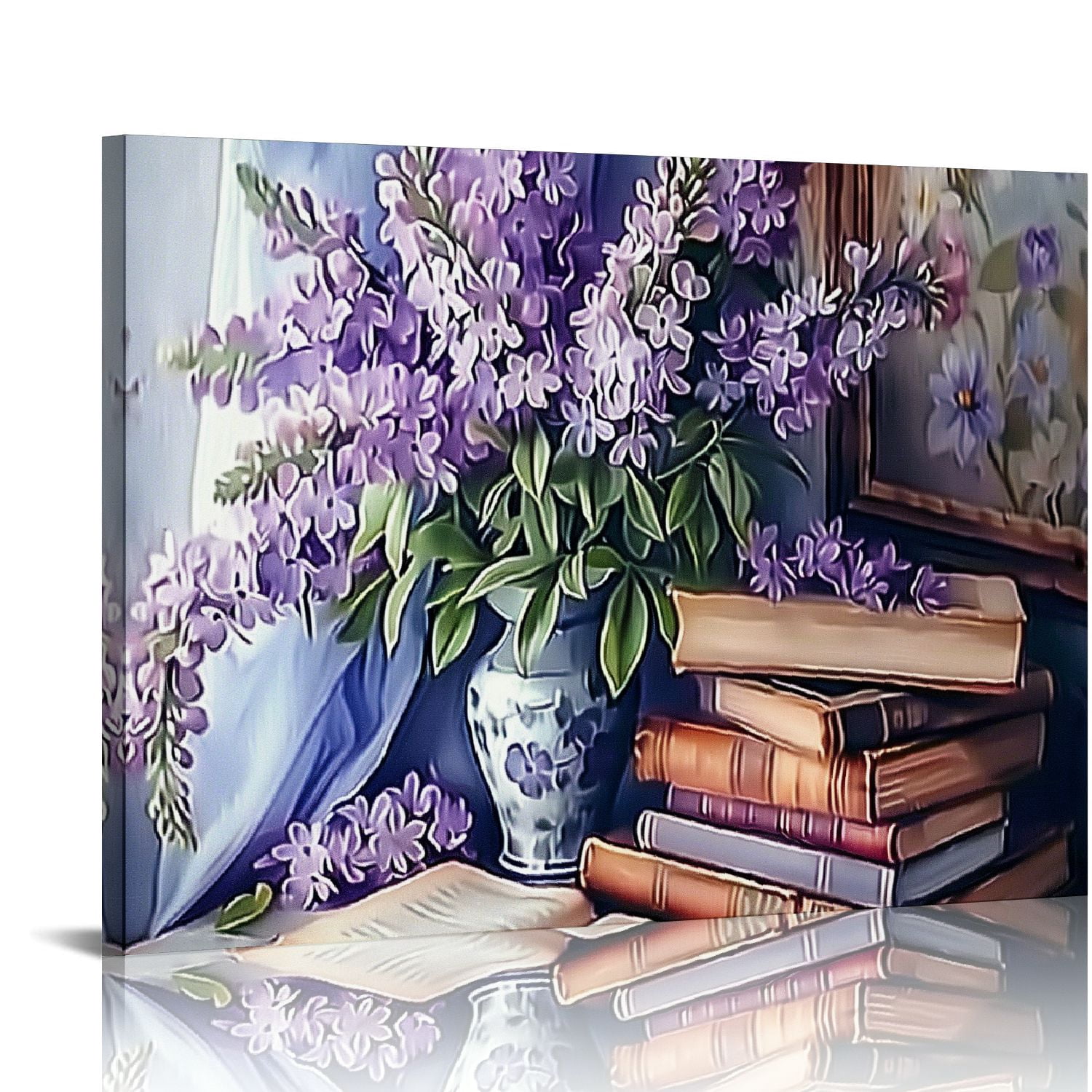 BCIIG Purple Flower Canvas Wall Art Lavender and Books Picture Print ...