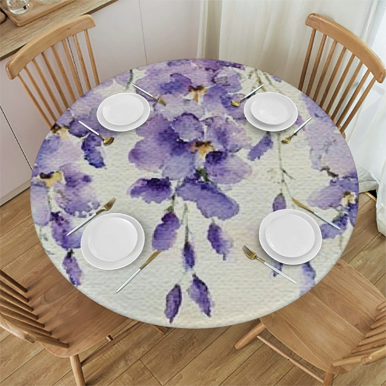 BCIIG Purple Flowers Round Tablecloth Stain-Resistant Washable 100% ...