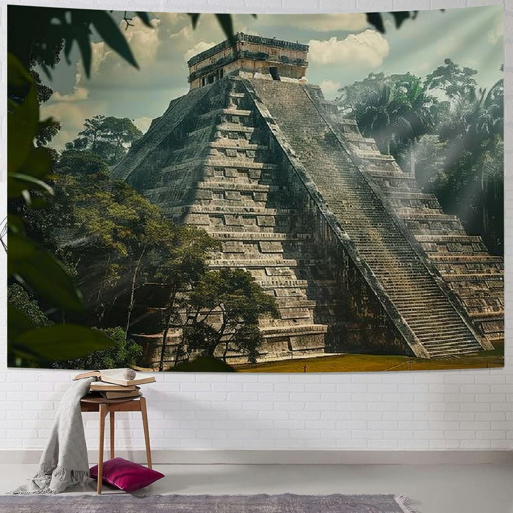 BCIIG Pyramid Tapestry Ancient Greek Mayan Culture Chichen Itza Ruins ...