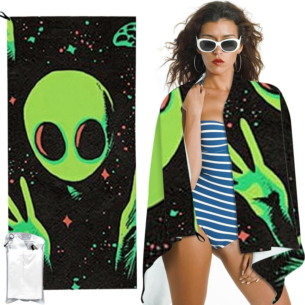 BCIIG Quick Dry Bath Towel - Alien Peace Sign Space Theme 27.5x55in ...