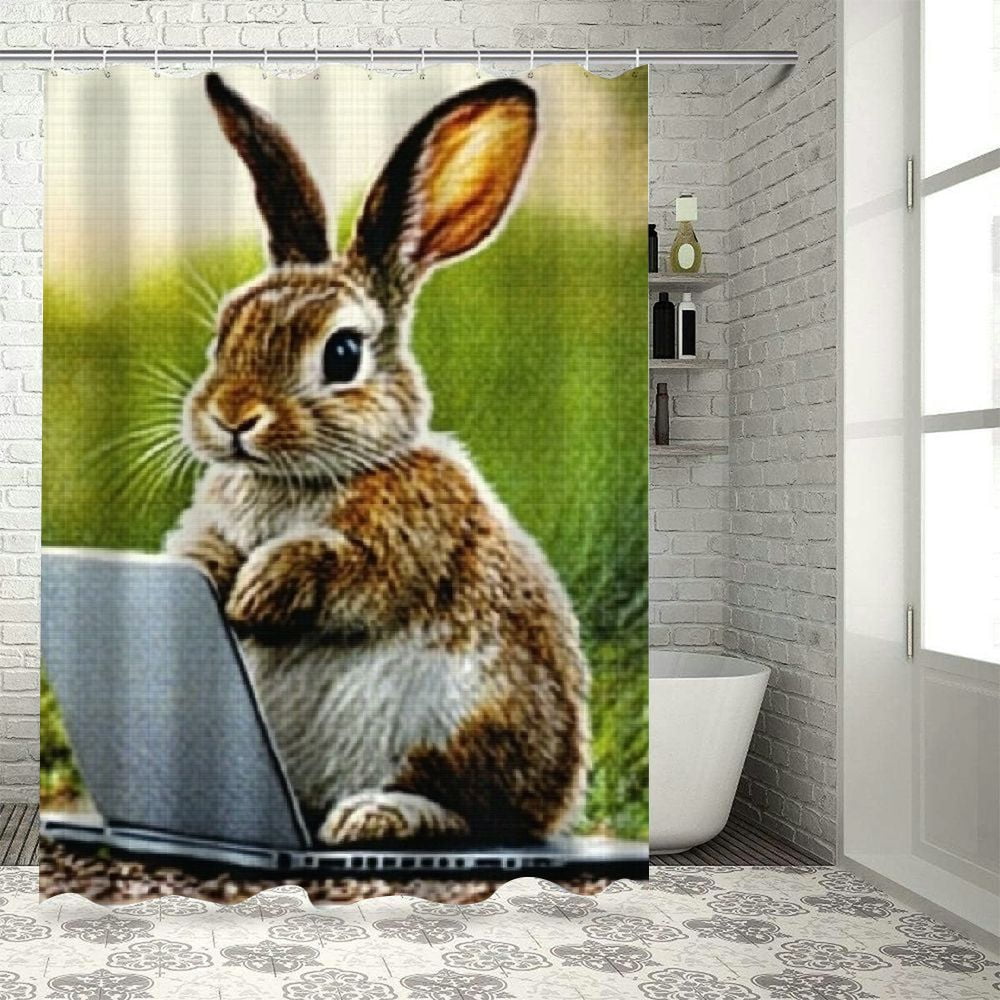 BCIIG Rabbit Beatrix Potter Laptop Theme Shower Curtain Set with Hooks ...
