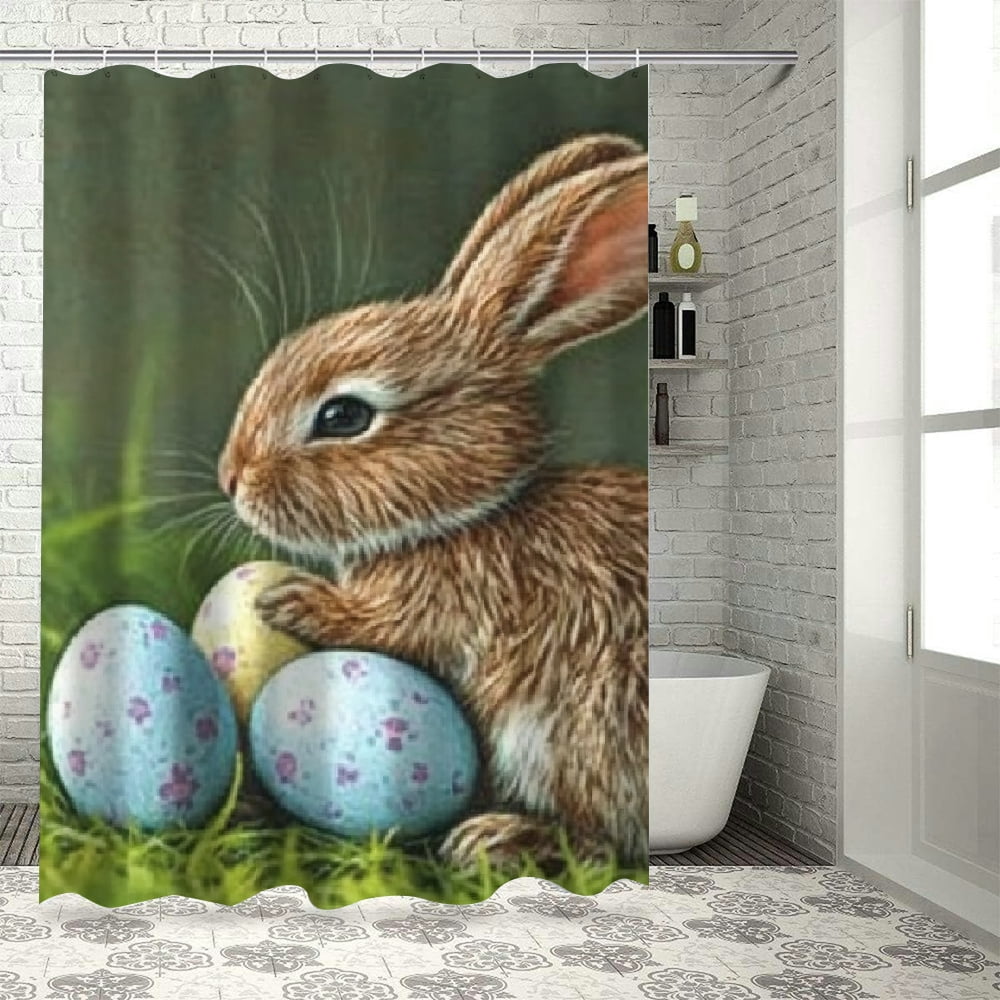 BCIIG Rabbit Bunny Eggs Shower Curtain Set 100% Polyester with Hooks 36 ...