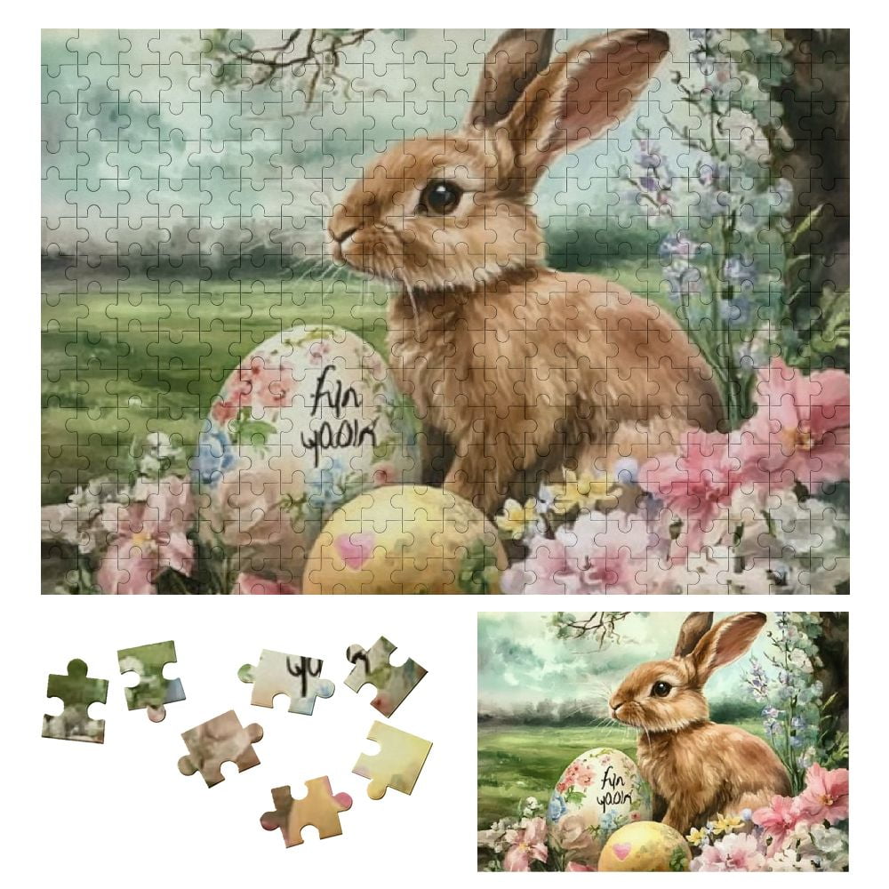 BCIIG Rabbit Egg Flowers Wooden Jigsaw Puzzle Easter Theme Puzzle for ...
