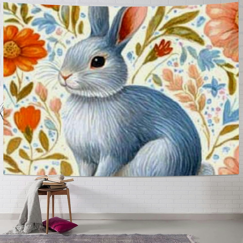 BCIIG Rabbit Floral Pattern Tapestry Wall Hanging Unique Style for Home ...