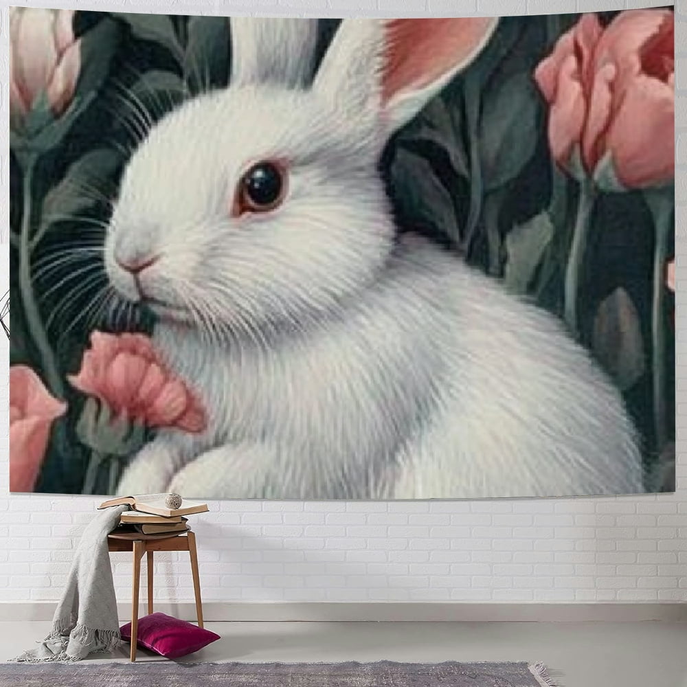 BCIIG Rabbit Flower Wallpaper Tapestry Wall Hanging Unique Style for ...