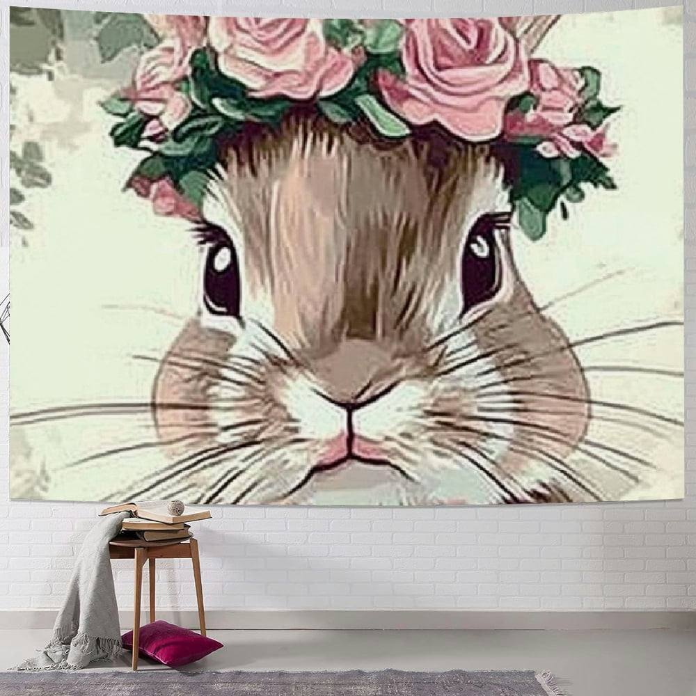 BCIIG Rabbit Flowers Tapestry Wall Hanging Unique Style Graphic ...