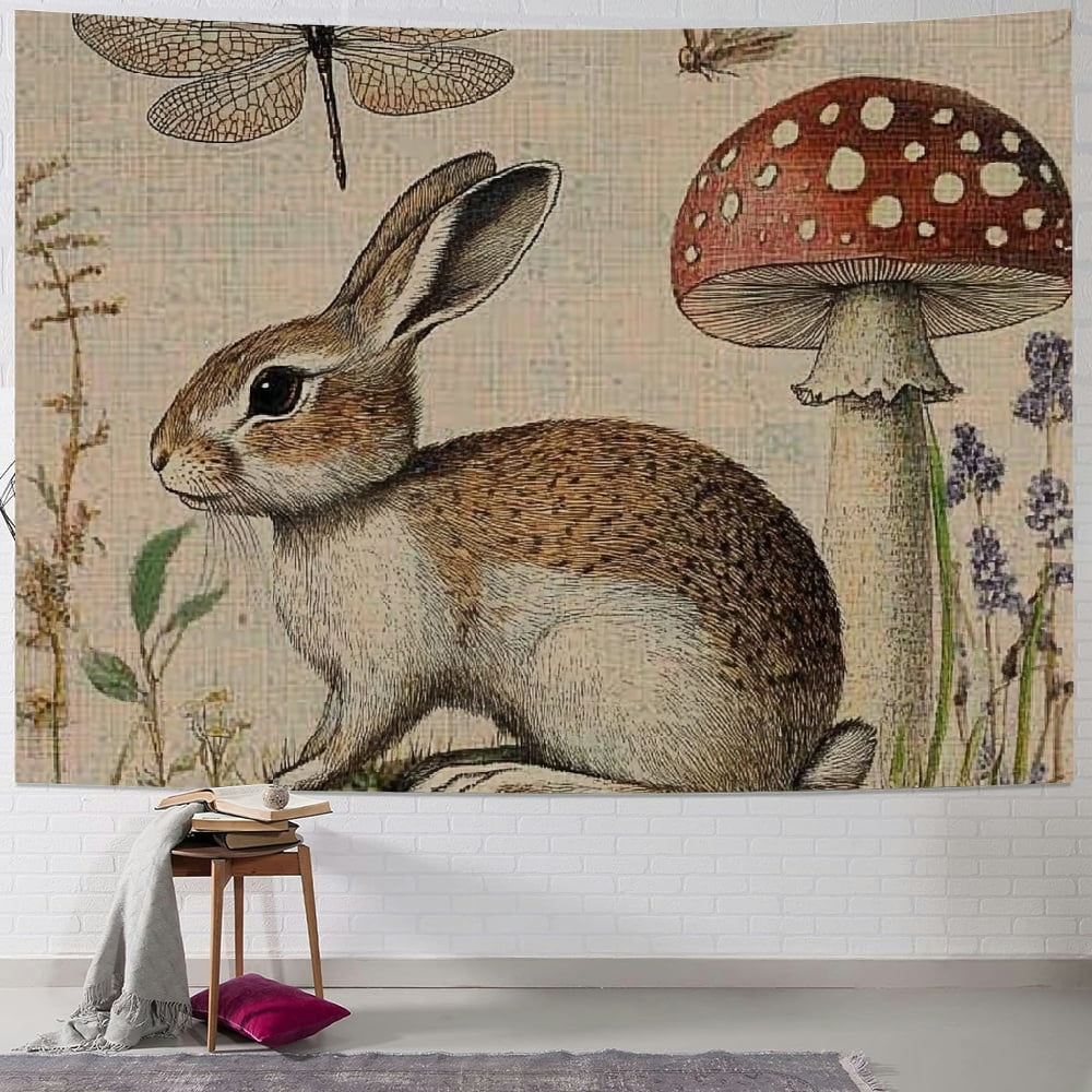 BCIIG Rabbit Mushroom Dragonfly Tapestry Wall Hanging Unique Style ...
