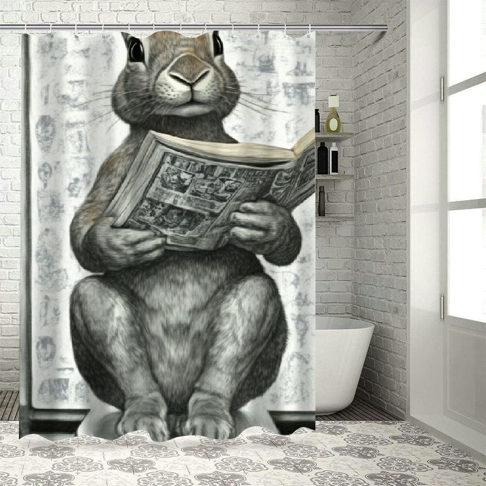 BCIIG Rabbit Statue Chic Modern Bathroom Decor Shower Curtain Set with ...