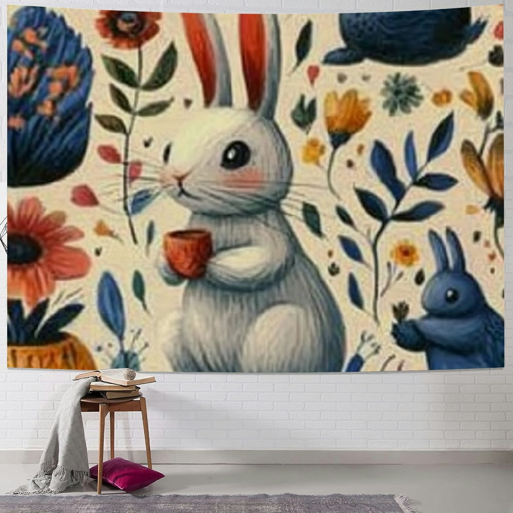 BCIIG Rabbits Flowers Art Tapestry Wall Hanging Unique Style for Home ...